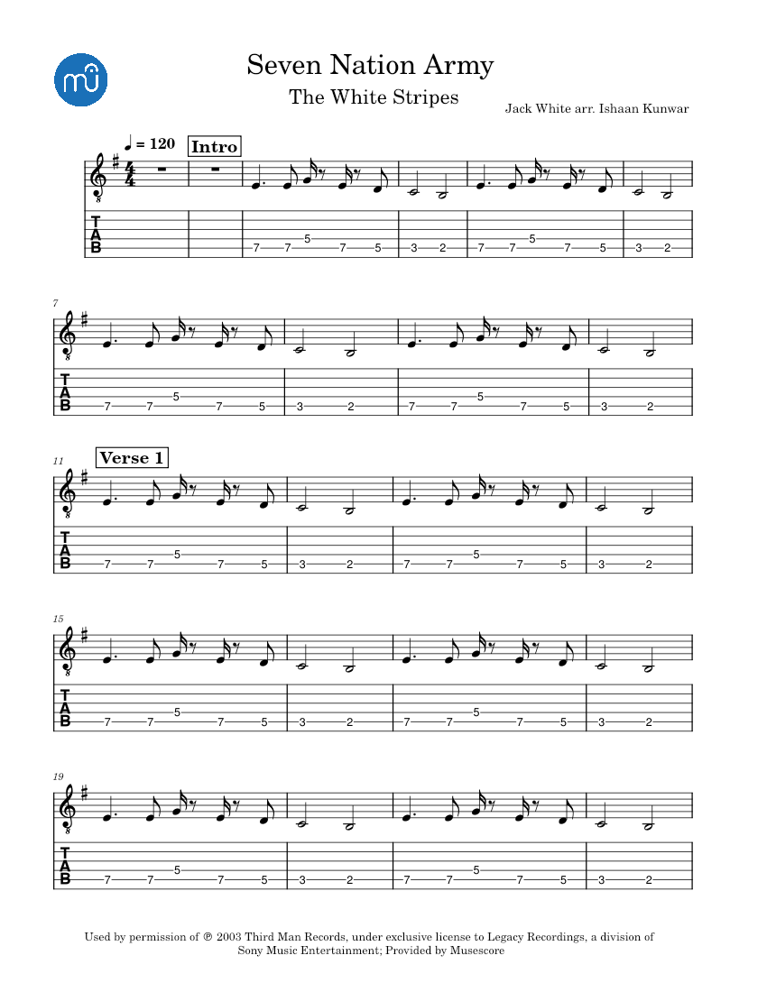 GTR112-M11 Seven Nation Army. Sheet music for Guitar (Solo) | Musescore.com