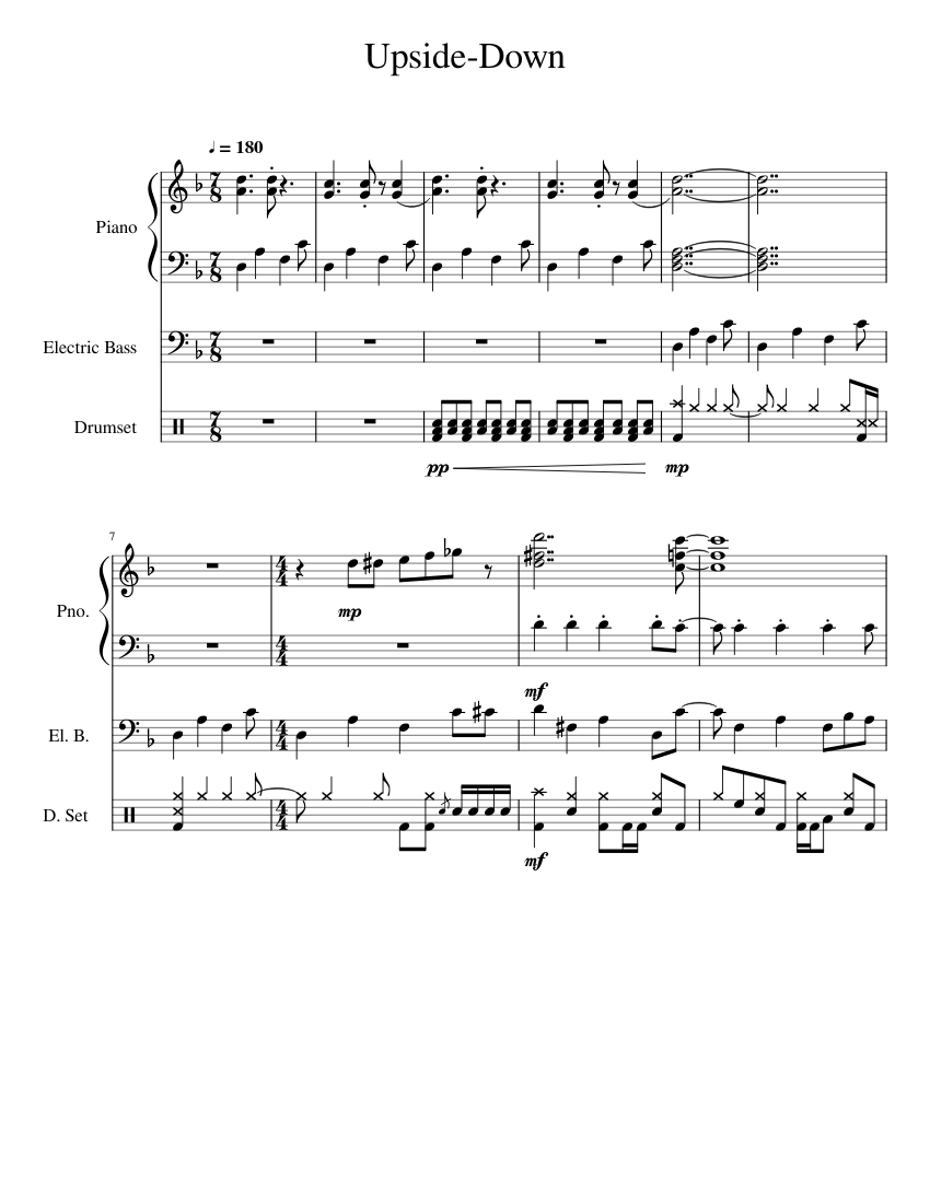 Upside-Down Sheet music for Piano, Bass guitar, Drum group (Jazz Band ...