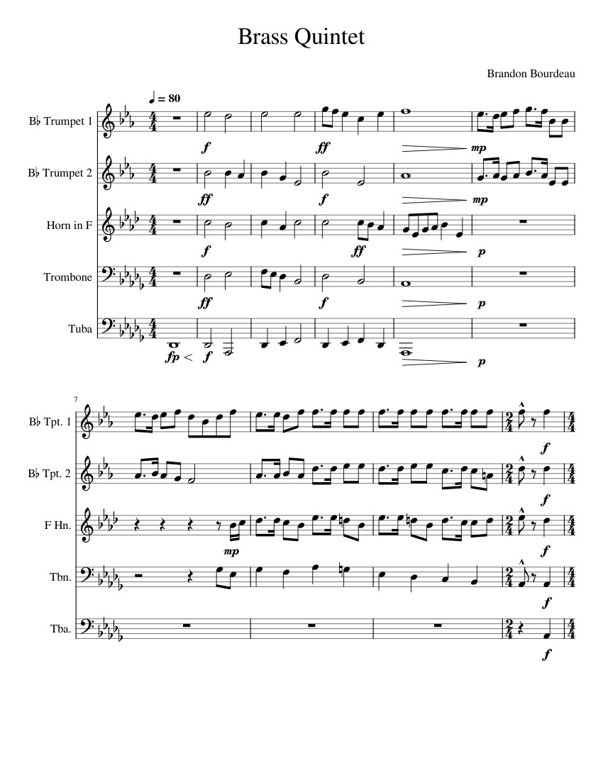 Brass Quintet Sheet music for Trombone, Tuba, Trumpet in b-flat, French ...