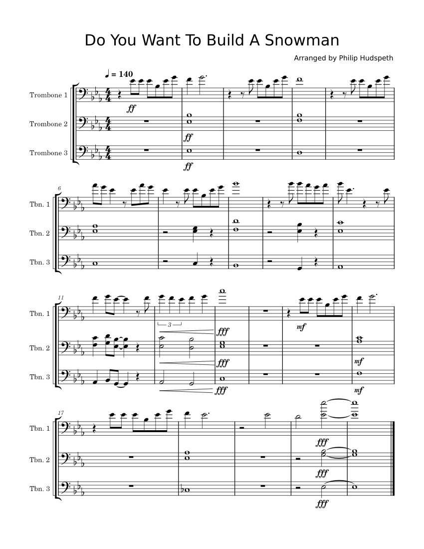 Do You Want To Build A Snowman Sheet Music for Trombone (Brass Quartet ...