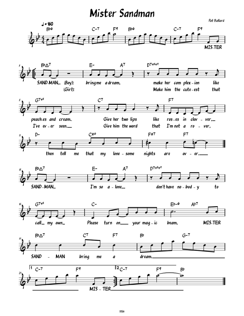 Mister Sandman (Lead Sheet and Lyrics ) Sheet music for Vocals (Solo ...