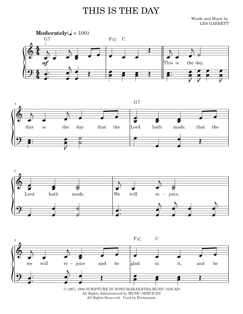 Play Official version of This Is The Day Sheet Music by Les Garrett for ...