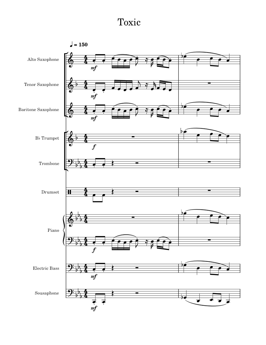 Toxic – Britney Spears Sheet music for Piano, Trombone, Saxophone alto ...