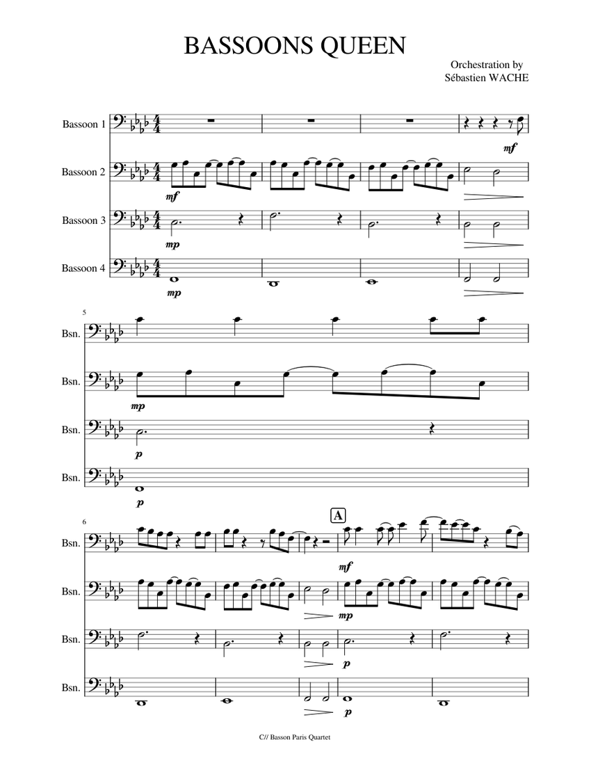 FROZEN "Disney Bassoon Quartet" Sheet music for Bassoon (Woodwind ...