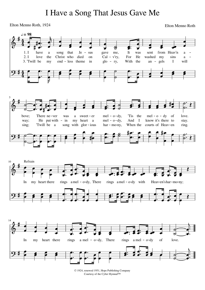 I have a song that jesus gave me - Elton M. Roth Sheet music for Piano ...