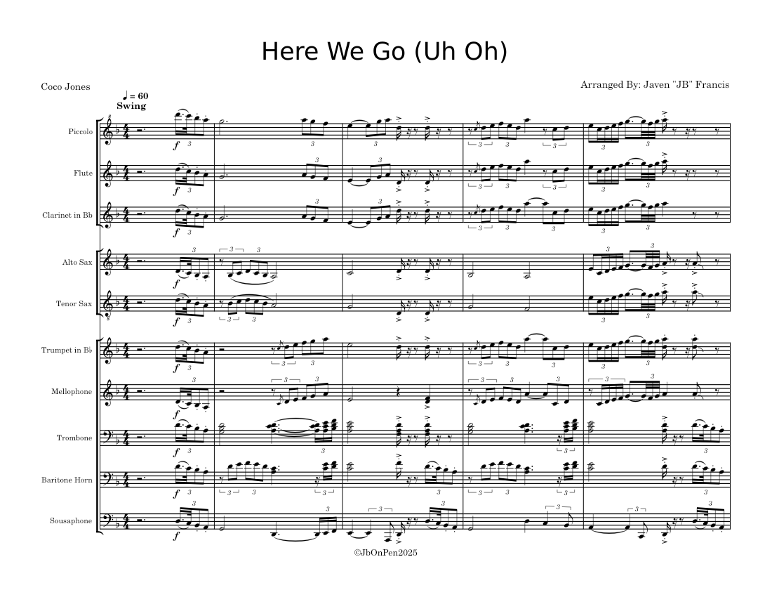 Here We Go (Uh Oh) - Coco Jones Sheet Music for Trombone, Tuba, Flute ...