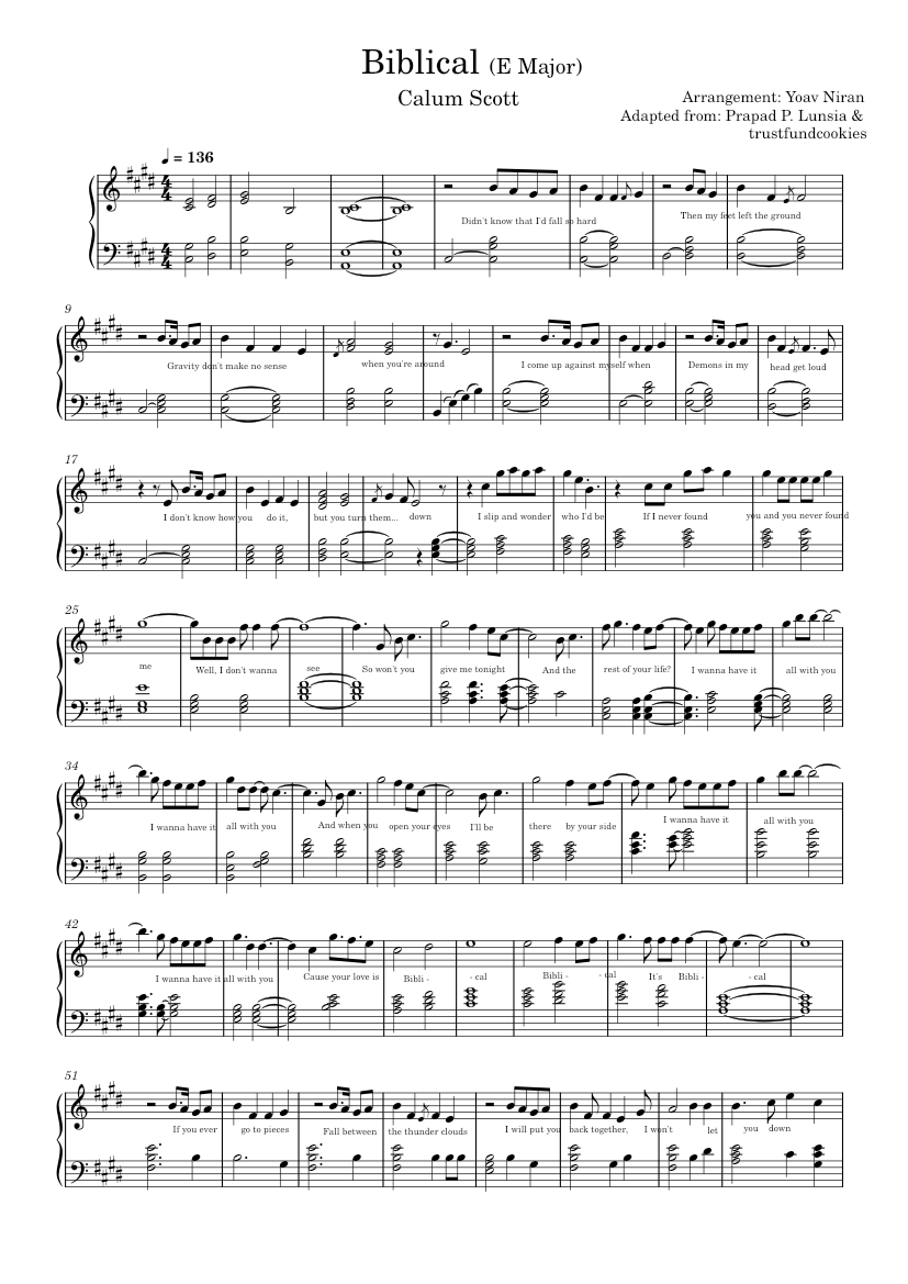 Biblical – Calum Scott Sheet Music for Piano (Solo) | MuseScore.com