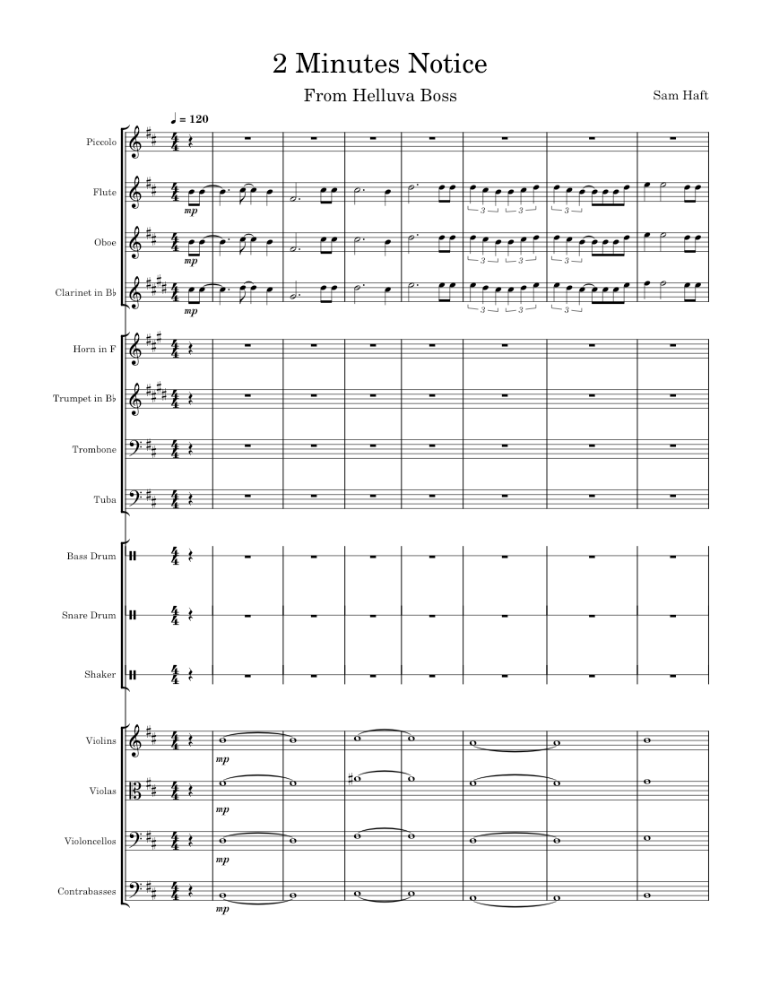 2 Minutes Notice – Sam Haft Sheet Music for Trombone, Tuba, Flute, Oboe ...