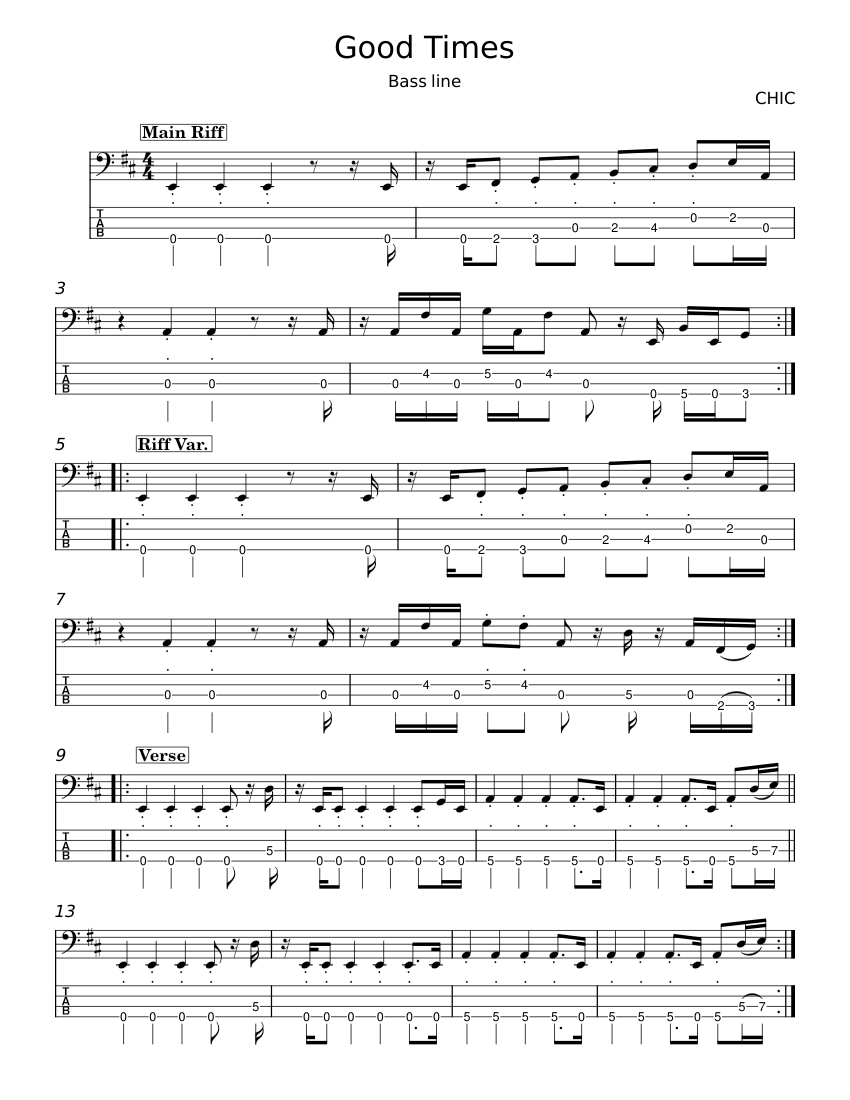 Good times - Chic Sheet Music and Tab for Bass guitar (Solo ...