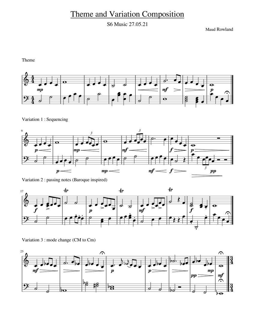 Final theme and variation composition 27.05.21 Sheet music for Piano ...