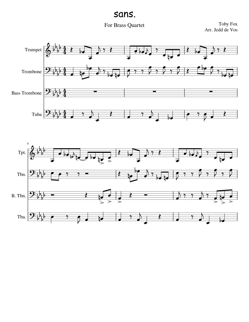 sans. for Brass Quartet Sheet music for Trombone, Tuba, Trombone bass ...