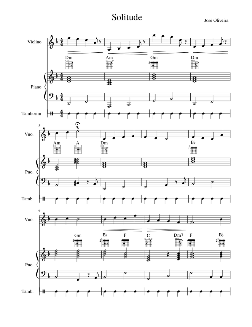 Solitude Sheet music for Piano, Violin, Tambourine (Mixed Trio) | Musescore.com