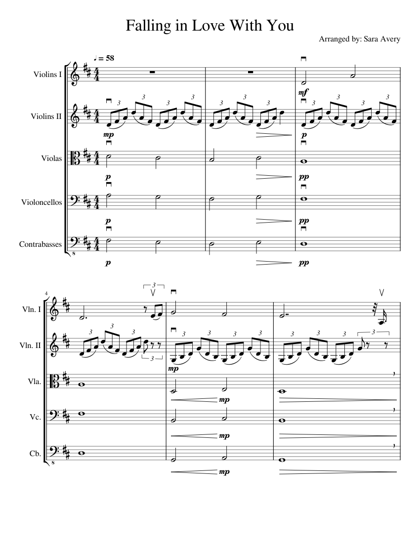 Falling in Love With You Sheet music for Strings group (String Quintet ...