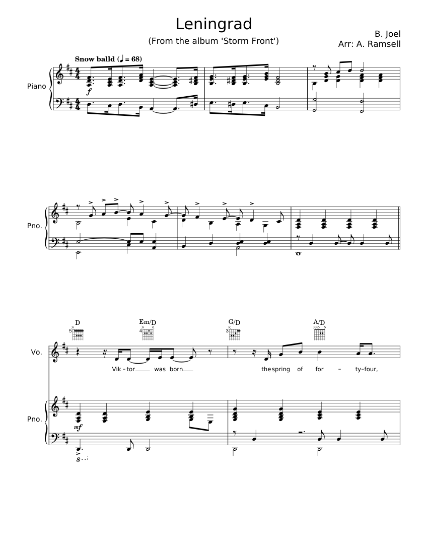 Leningrad - Billy Joel Sheet music for Piano, Vocals (Mixed Trio ...