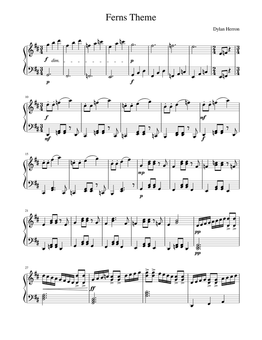 Ferns Theme Sheet music for Piano (Solo) Easy | Musescore.com