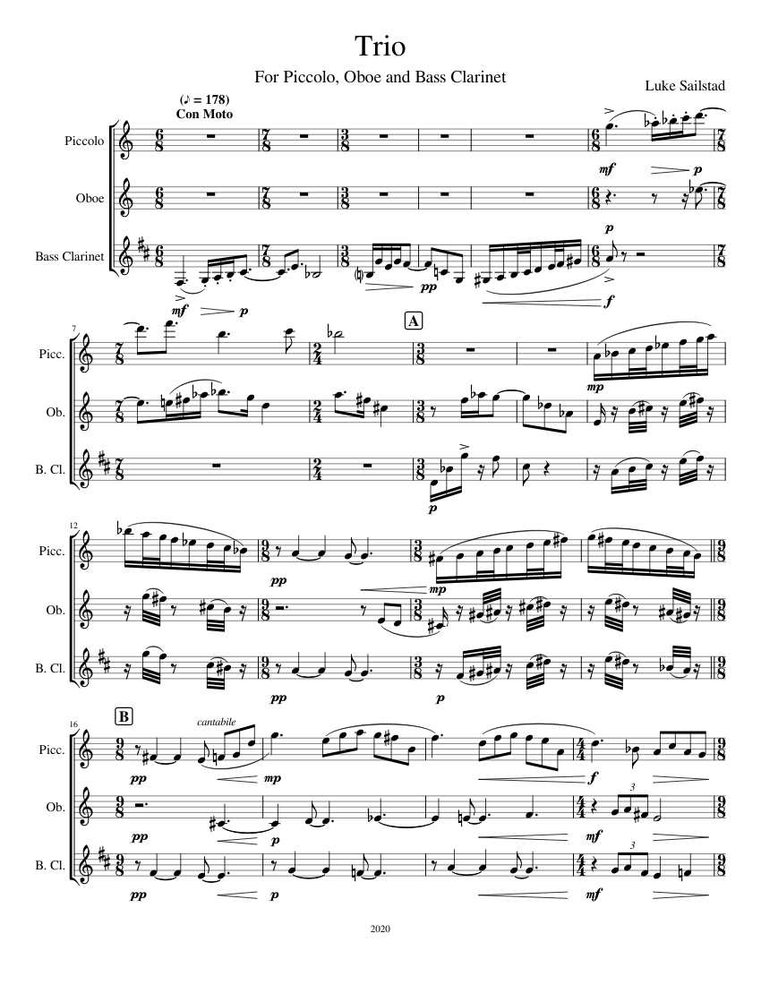 Trio Sheet music for Flute piccolo, Oboe, Clarinet bass (Woodwind Trio ...