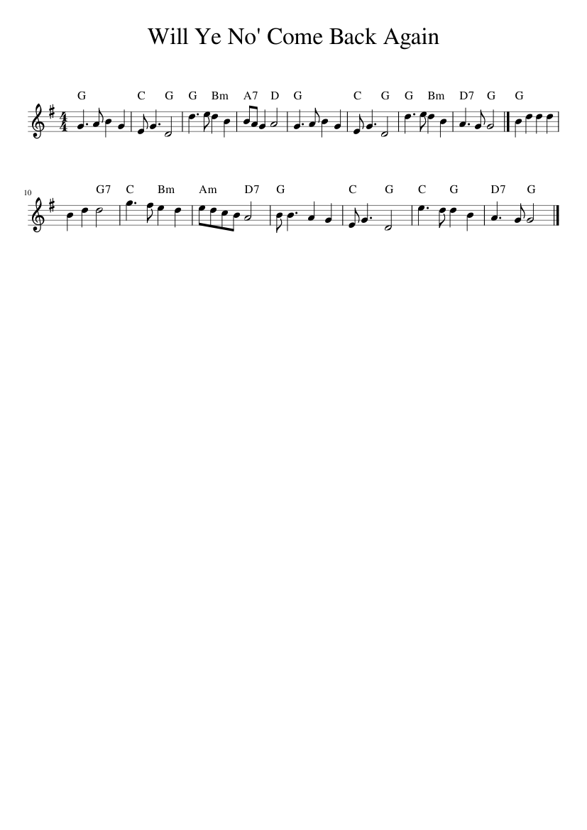 Will Ye No' Come Back Again Sheet Music with Chords for Piano (Solo ...