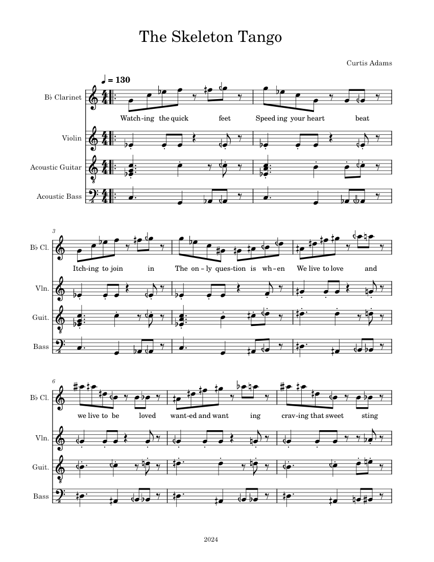 The Skeleton Tango Sheet music for Clarinet in b-flat, Violin, Guitar ...