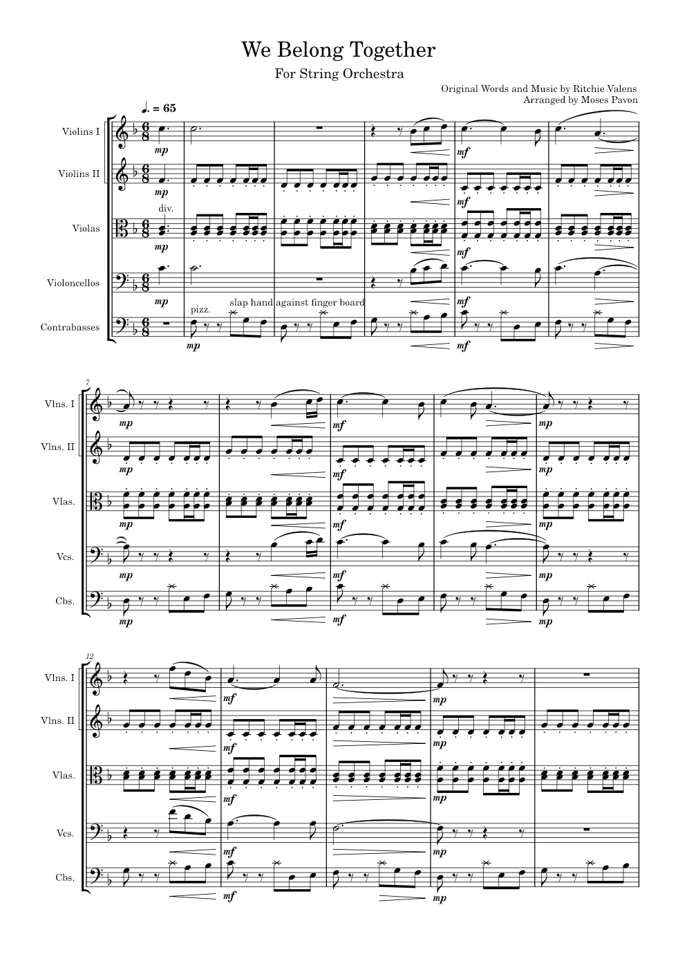 We belong together – Ritchie Valens | We Belong Together For String Orchestra Sheet music for ...