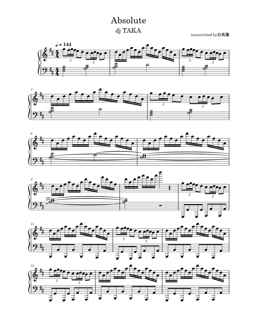 Absolute – dj TAKA Sheet music for Piano (Solo) | Musescore.com