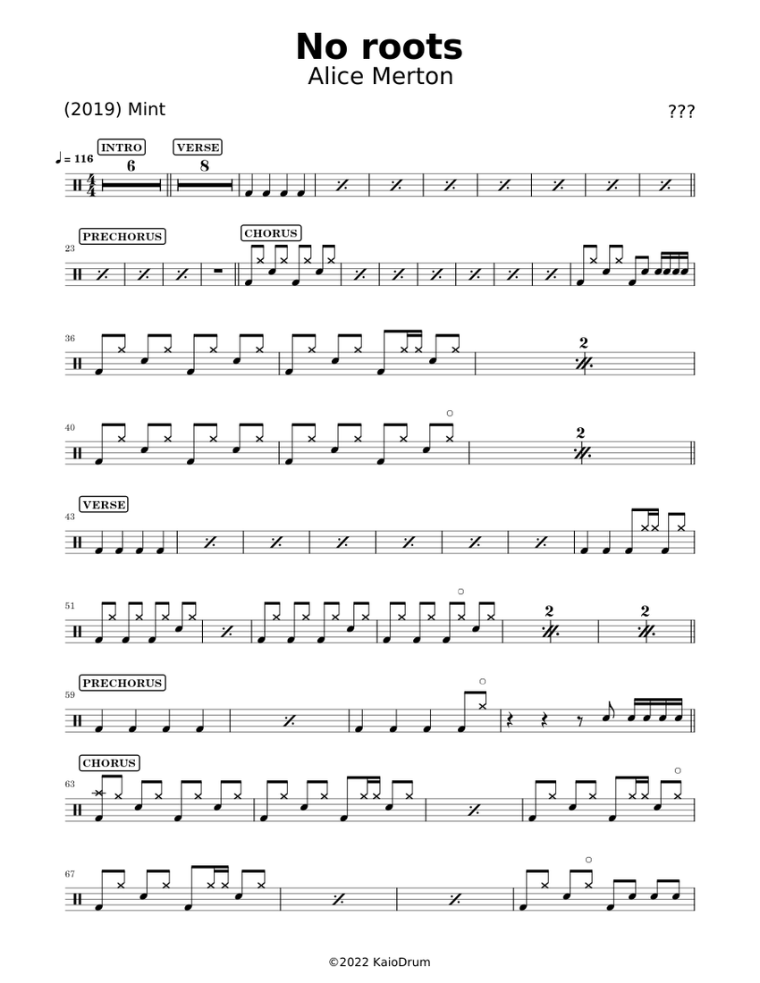 No roots – Alice Merton (Alice Merton) No roots Sheet music for Drum group (Solo) | Musescore.com