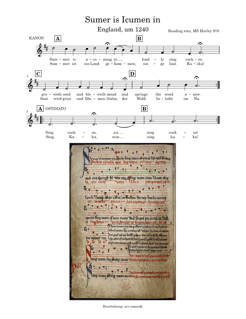 Sumer is icumen in (Sommerkanon) Sheet music for Piano (A Capella ...