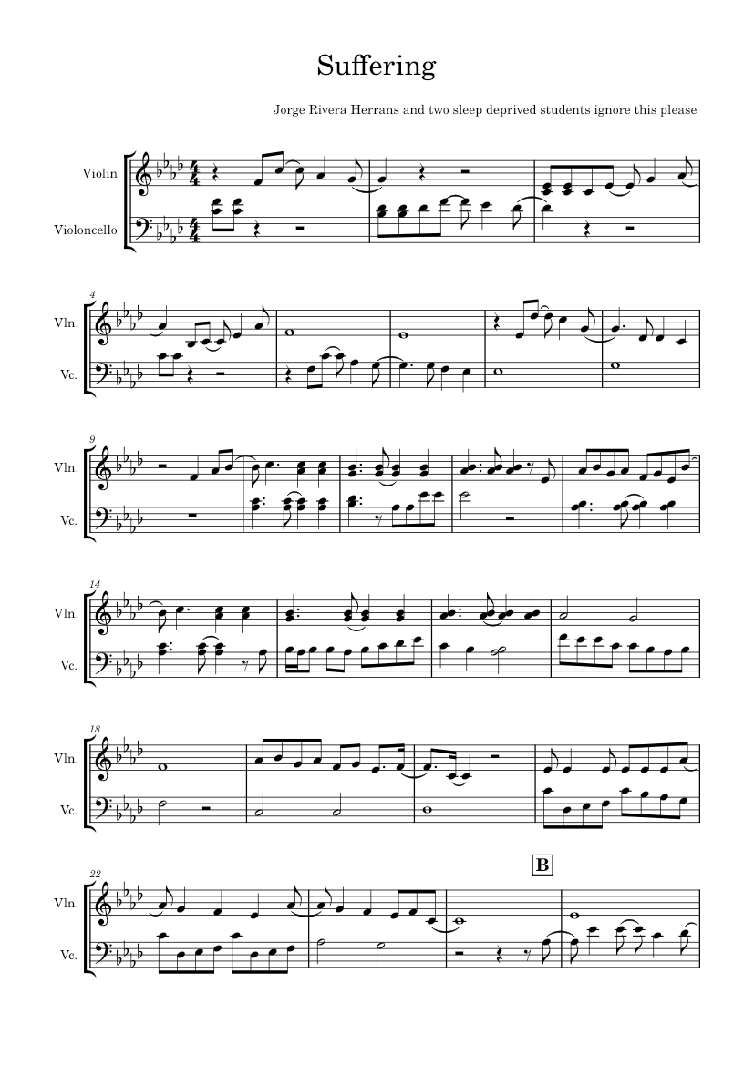 Suffering – Jorge Rivera-Herrans Sheet Music for Violin, Cello (String ...