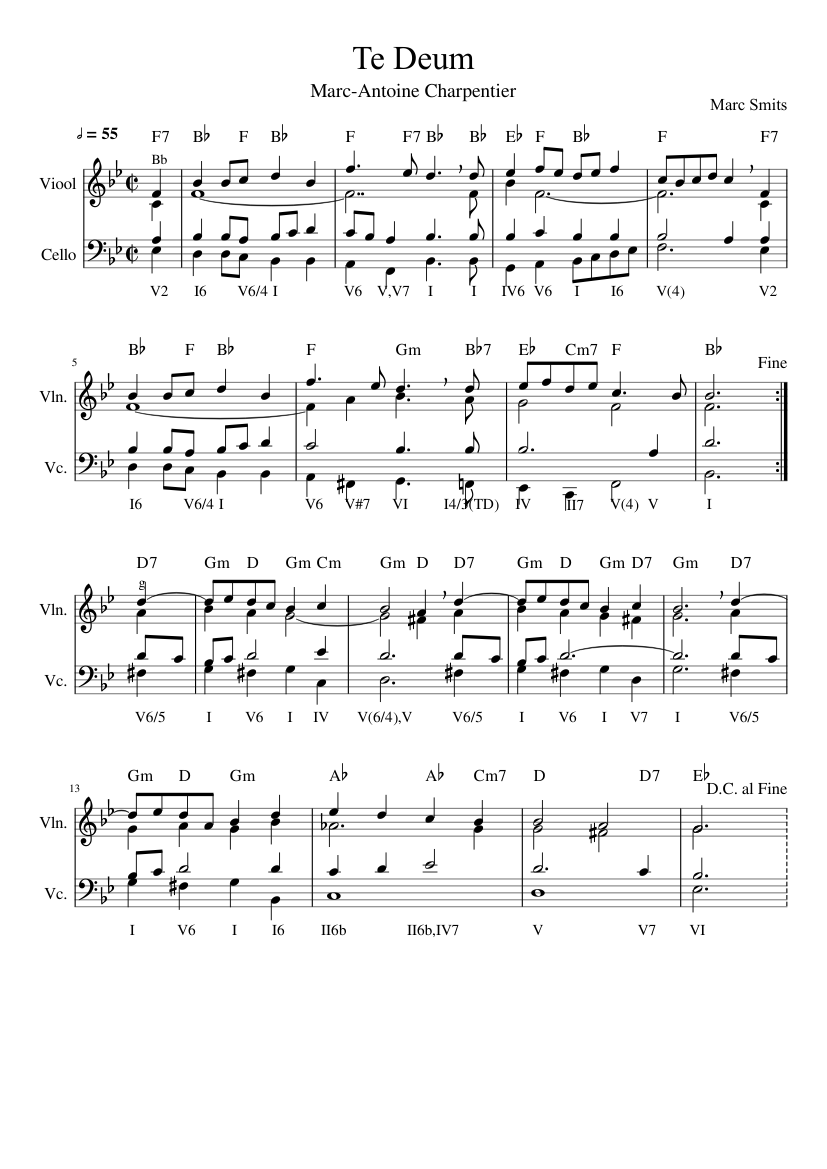 Te Deum Charpentier Marc Smits Sheet music for Violin, Cello (String Duet) | Musescore.com
