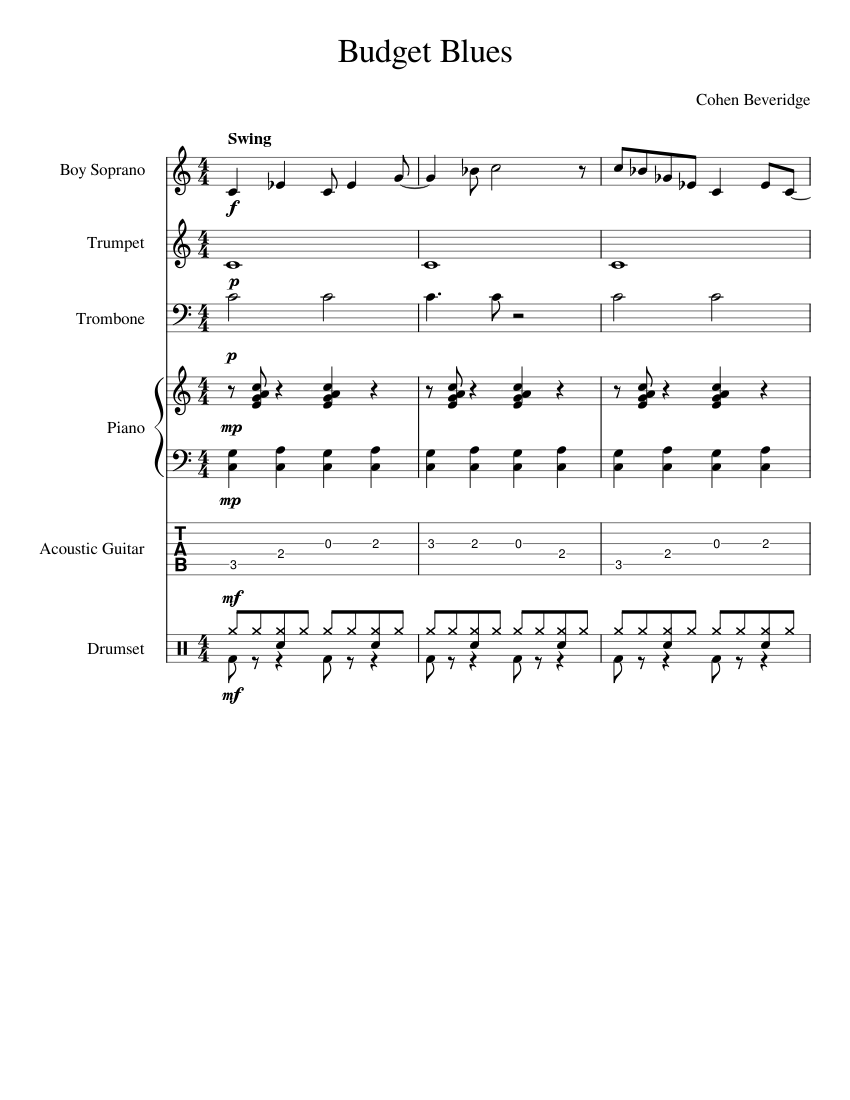Budget Blues Sheet music for Piano, Trombone, Child, Guitar & more ...