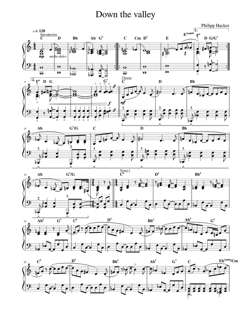 Down the valley | Piano Sheet music for Piano (Solo) | Musescore.com