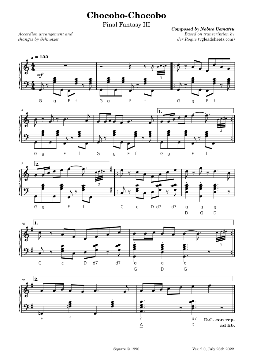 Chocobo-Chocobo - Nobuo Uematsu Sheet music for Accordion (Solo ...
