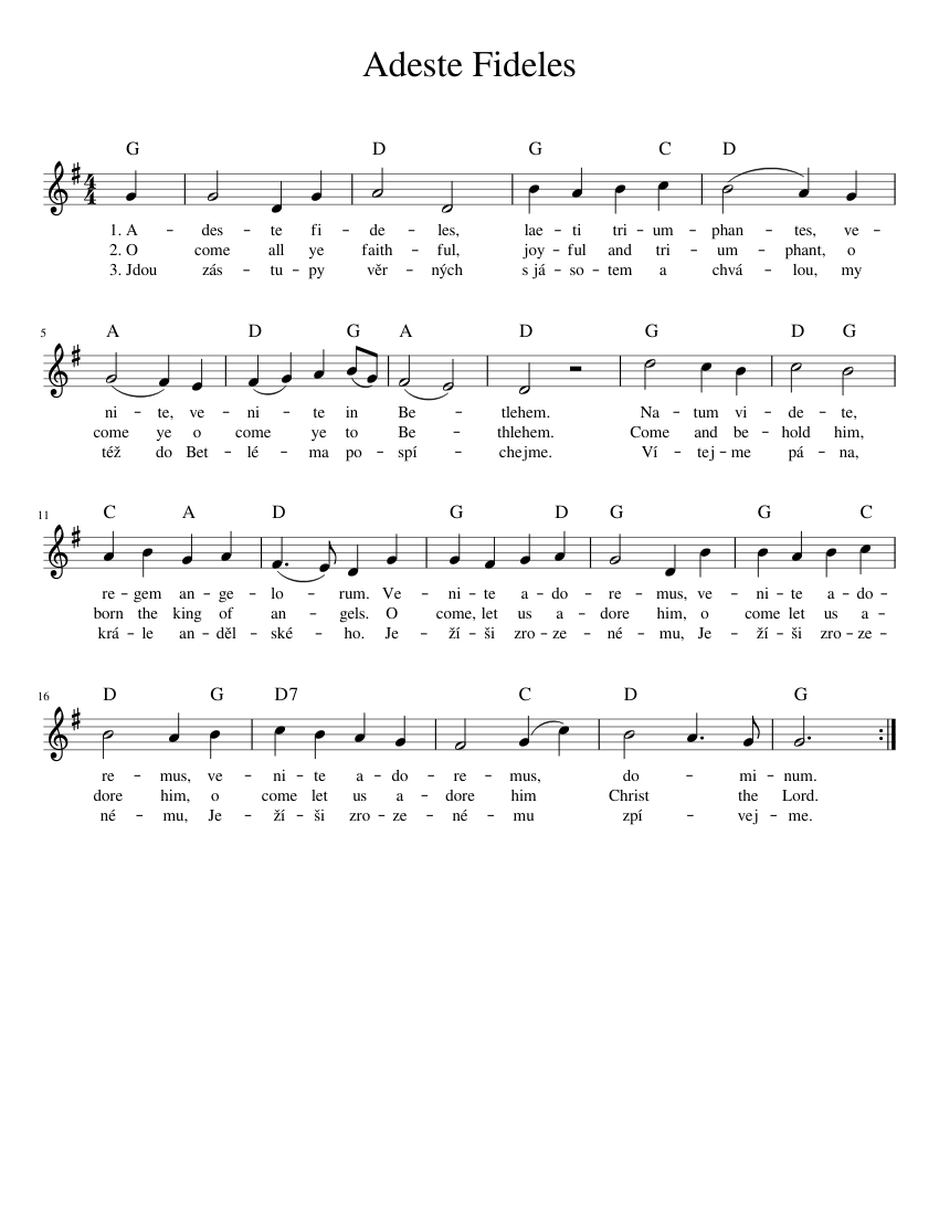 Adeste Fideles in 3 languages Sheet music for Piano (Solo) | Musescore.com