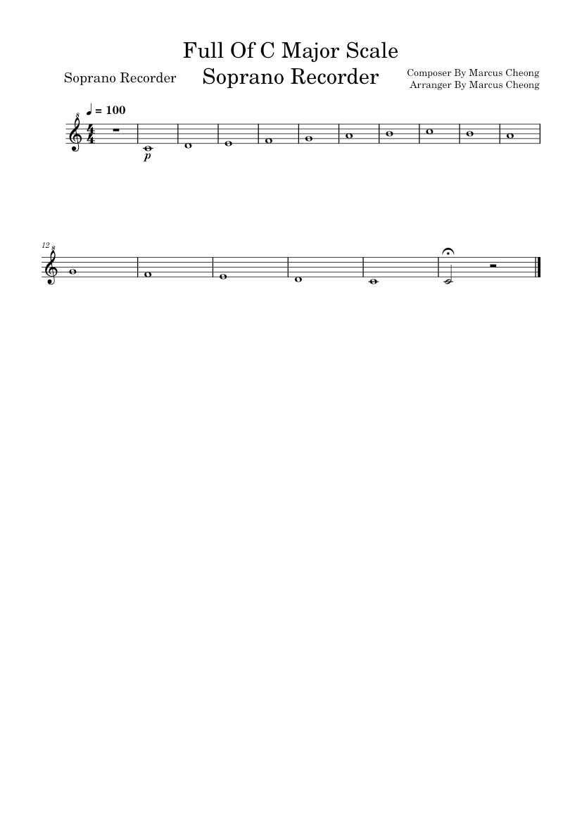 Full Of C Major Scale Soprano Recorder Sheet Music for Recorder (Solo ...