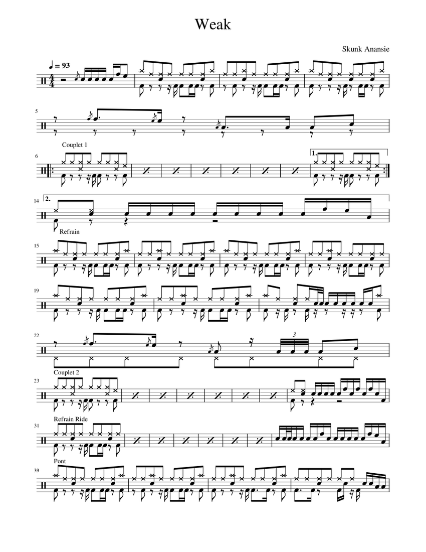 Weak – Skunk Anansie Weak Sheet music for Drum group (Drum Corps ...