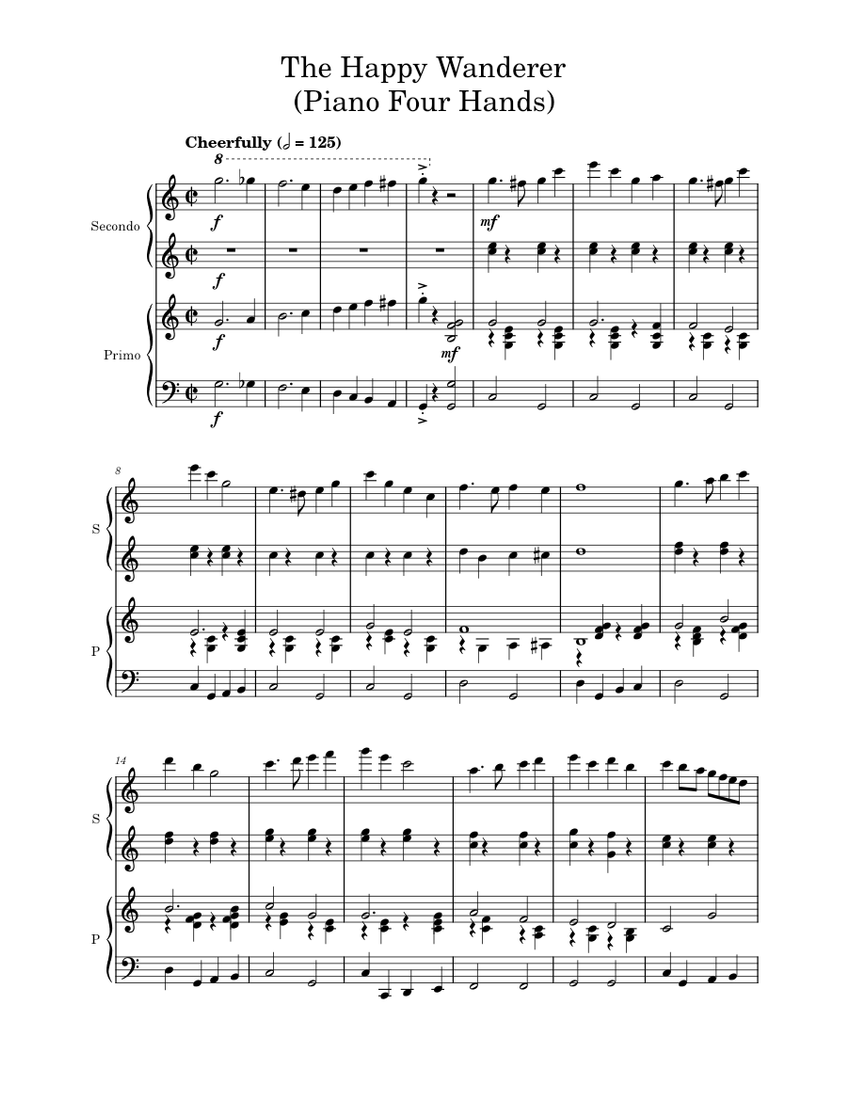 The Happy Wanderer Sheet music for Piano (Piano Four Hand) | Musescore.com