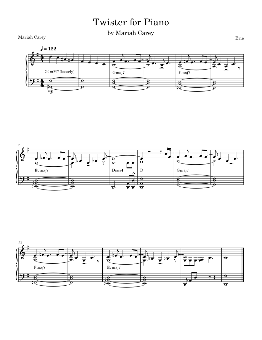 Twister – Mariah Carey (Solo Piano Version) Sheet Music with Chords for ...
