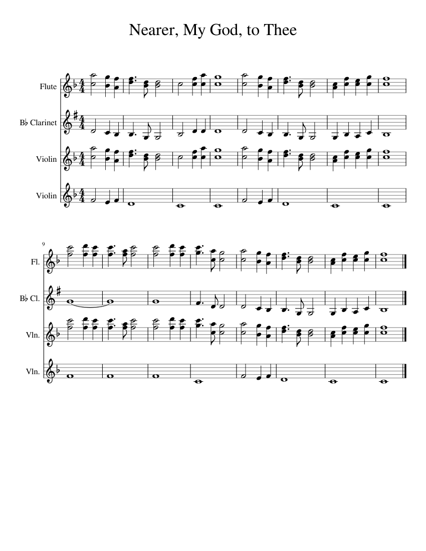 Nearer, My God, to Thee Sheet music for Violin, Flute, Clarinet (In B ...