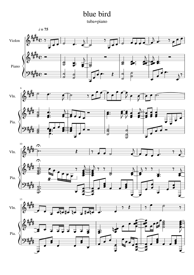 blue bird Sheet Music for Piano, Violin (Solo) | MuseScore.com