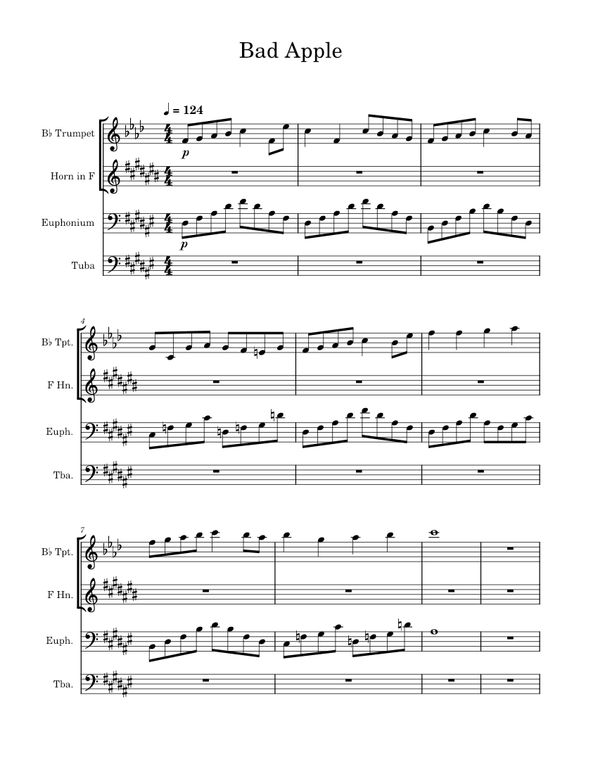 Bad_Apple Sheet music for Euphonium, Tuba, Trumpet in b-flat, French ...