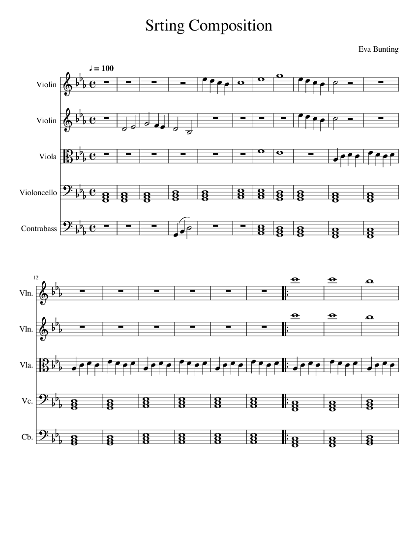 Srting Composition Sheet music for Contrabass, Violin, Viola, Cello ...