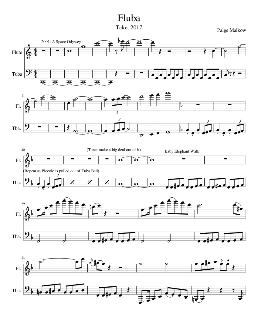 Fluba: Take 2017 Sheet music for Tuba, Flute (Mixed Duet) | Musescore.com
