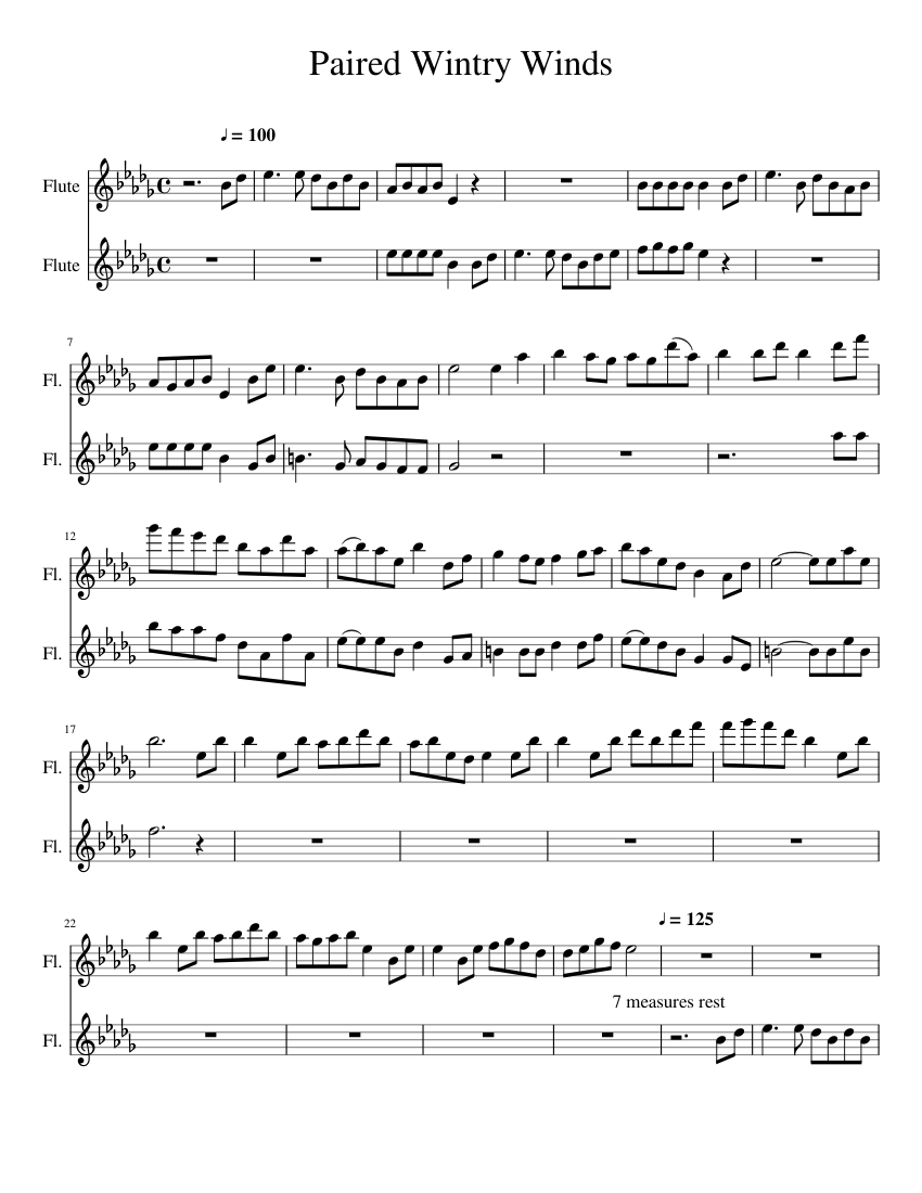 Paired Wintry Winds Sheet music for Flute (Woodwind Duet) | Musescore.com