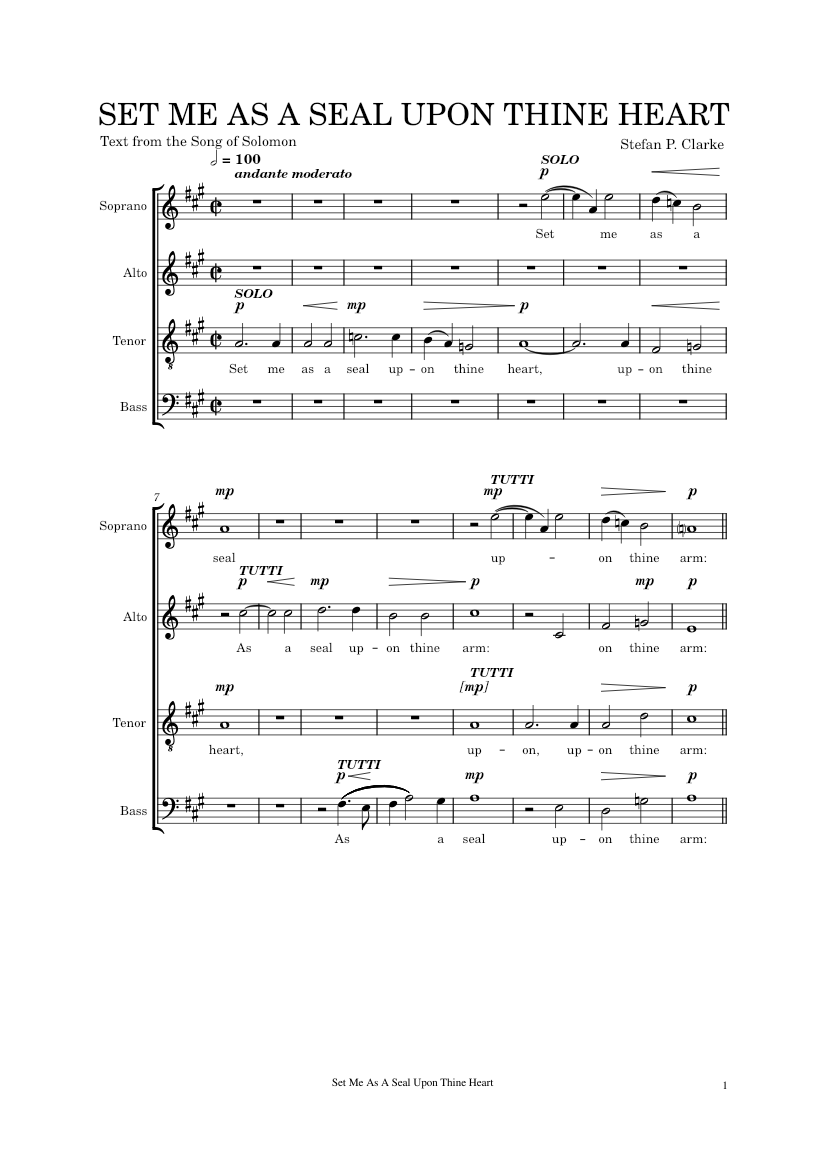 Set Me As A Seal Upon Thine Heart Sheet music for Soprano, Alto, Tenor ...