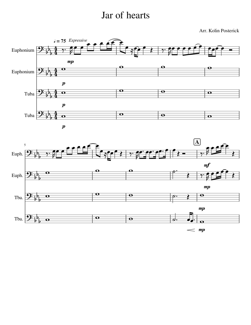 Jar of hearts Sheet music for Euphonium, Tuba (Mixed Quartet ...