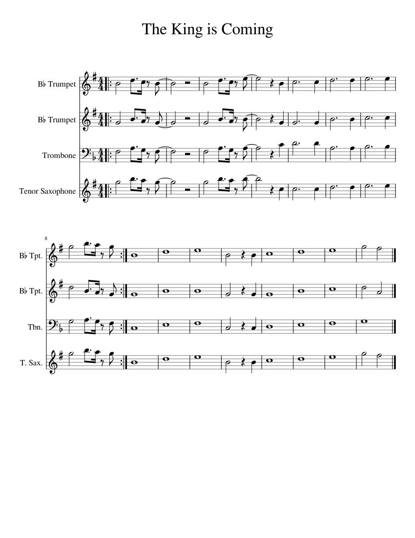The King is Coming Sheet music for Trombone, Saxophone tenor, Trumpet ...