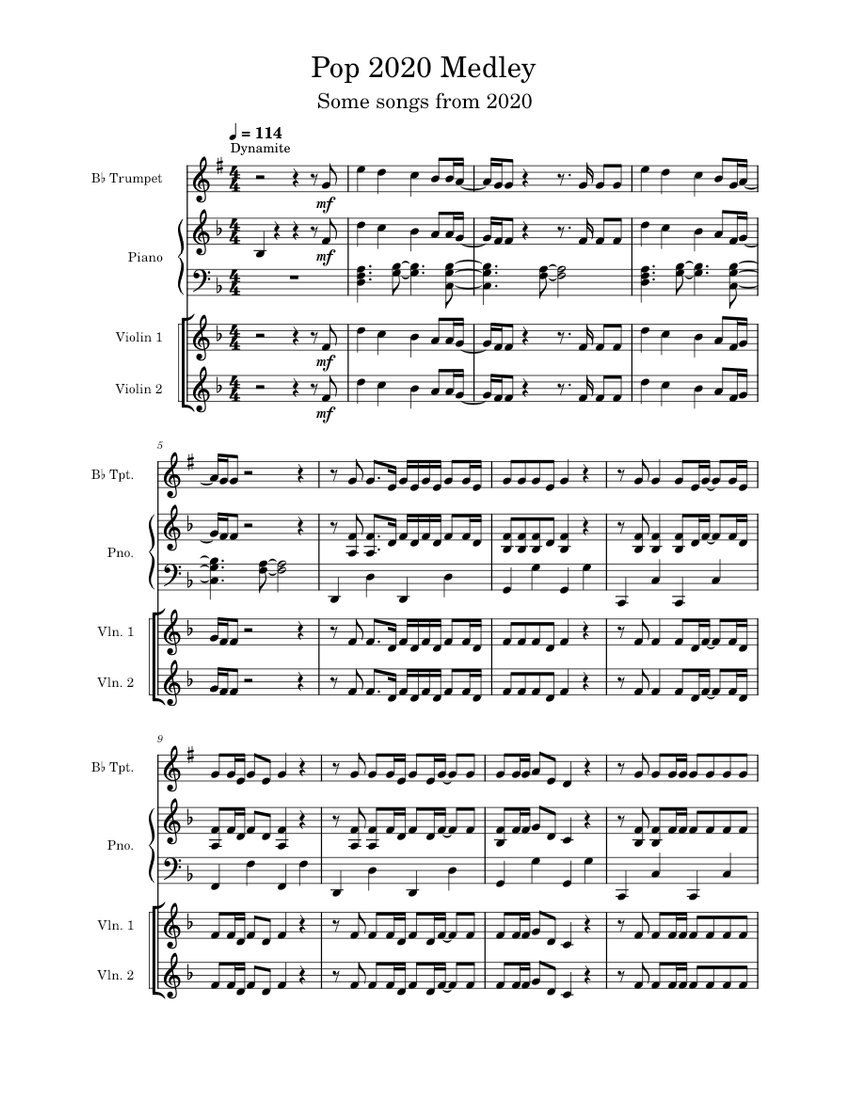Pop 2020 Medley – Misc Medley Pop 2020 Medley Sheet music for Piano ...