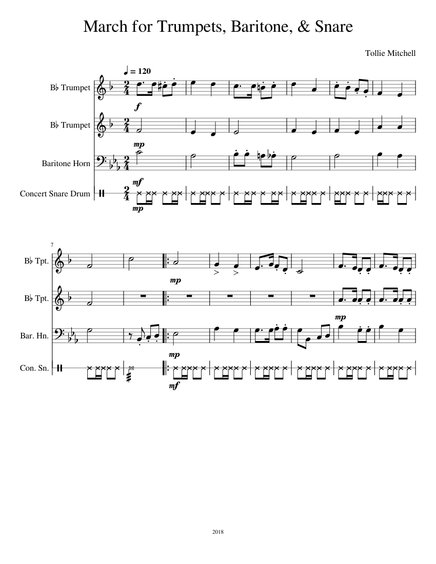 March for Trumpets, Baritone, Snare Sheet music for Trumpet in b-flat ...