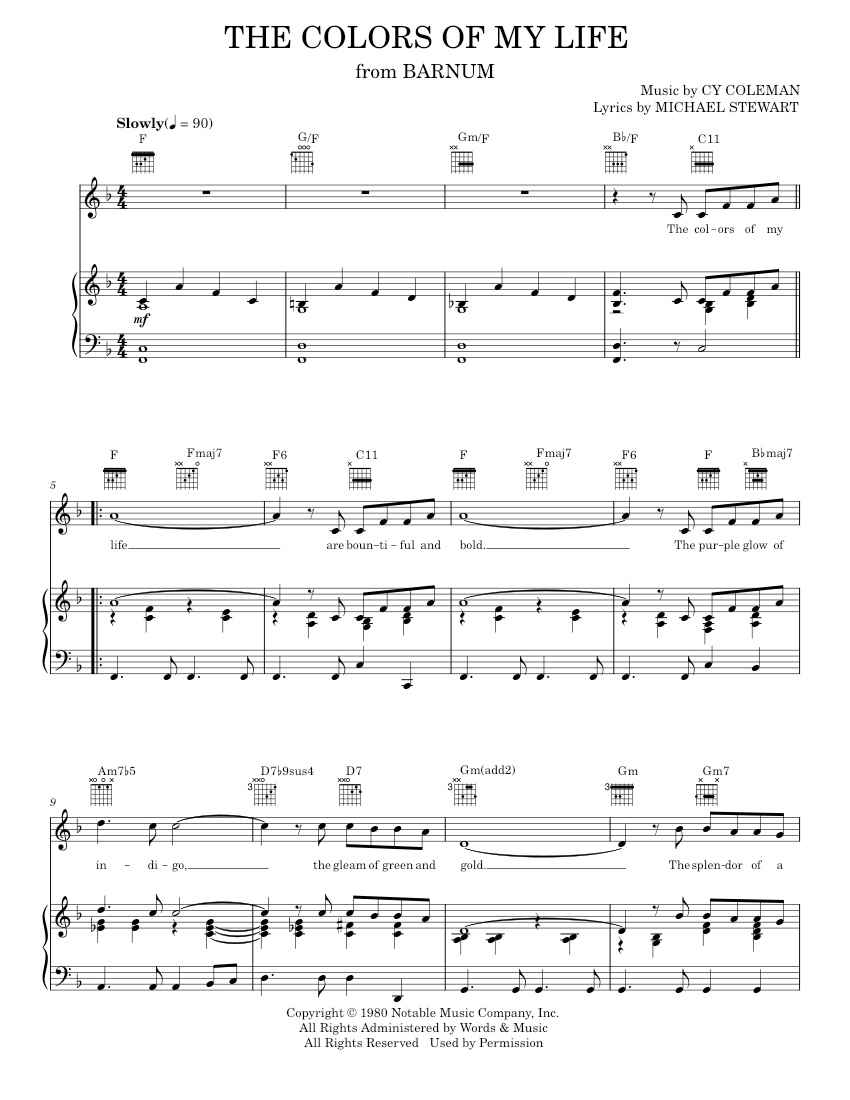 The Colors Of My Life Sheet music for Piano, Vocals by Cy Coleman ...