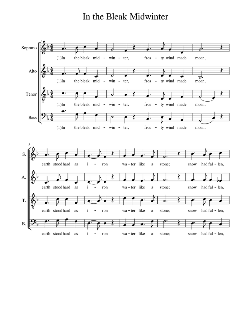 In the Bleak Midwinter Sheet music for Soprano, Alto, Tenor, Bass voice ...