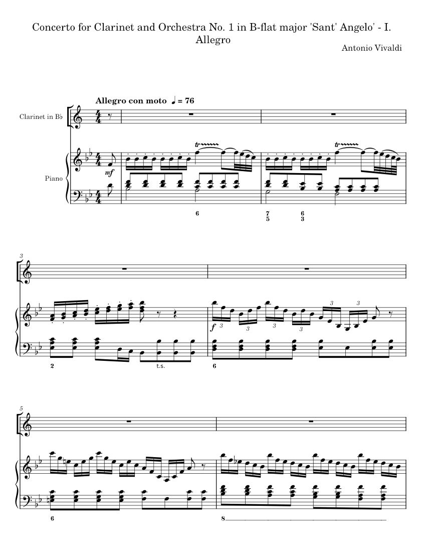 Concerto for Clarinet and Orchestra No. 1 in B-flat major Sant' Angelo ...